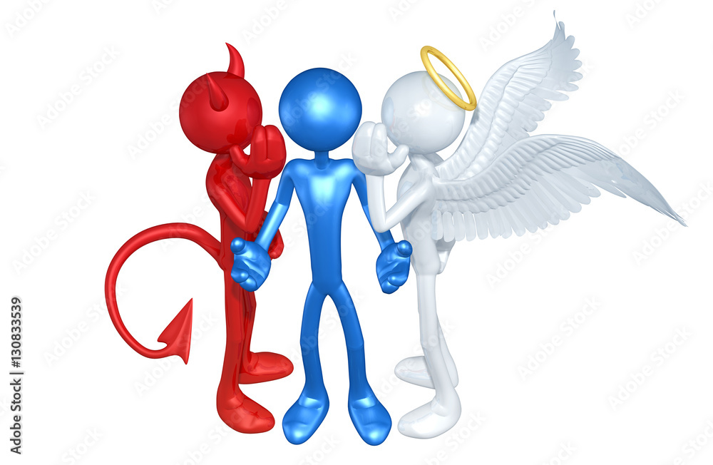 Angel And Devil With The Original Character 3D Illustration Whispering ...