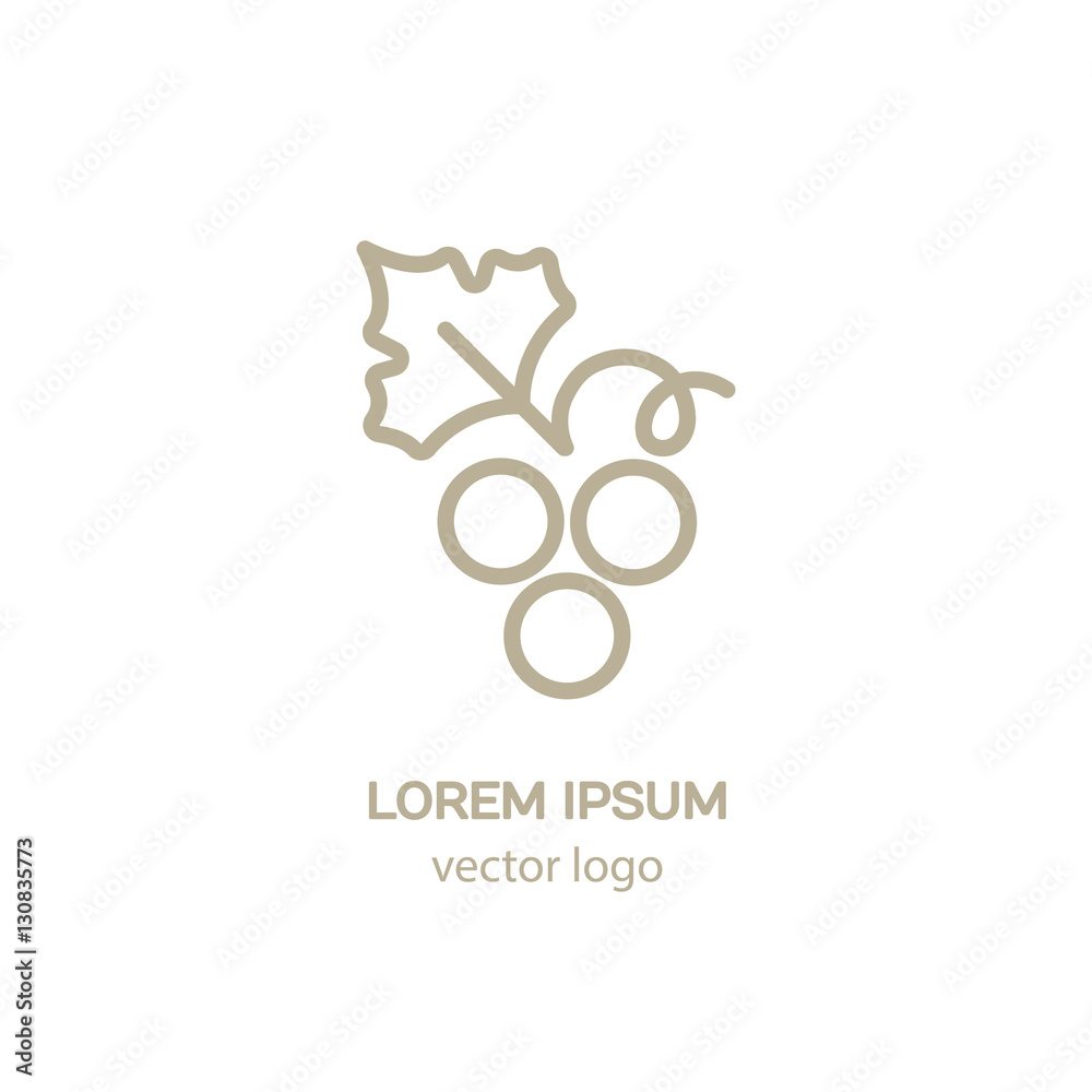 Line style logotype with grapes. Isolated on white background and easy ...