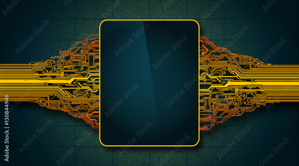 Abstract futuristic circuit board with electronic display, hi-tech ...