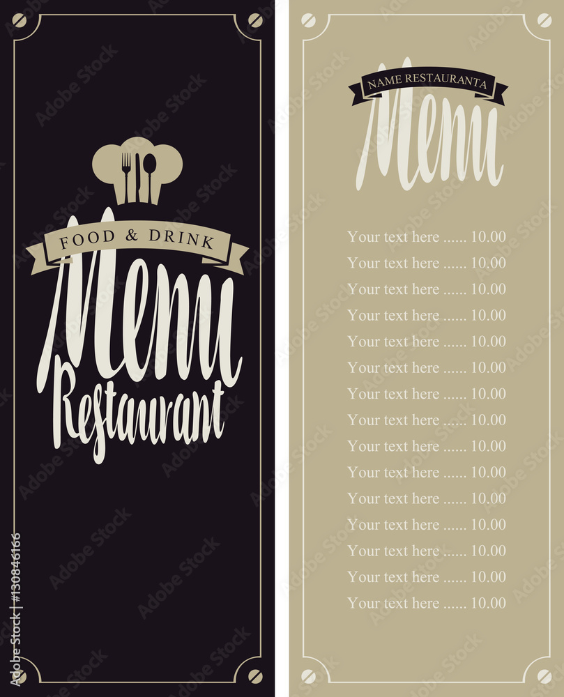 menu for the restaurant with the price list and toque Stock Vector ...