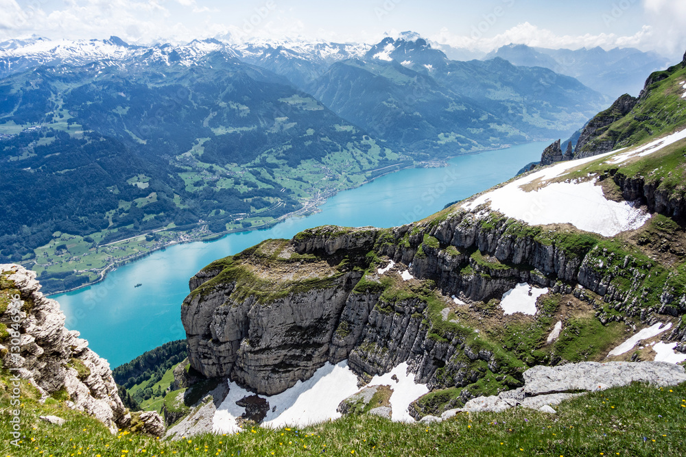 Sicht auf den Walensee von den Churfirsten aus, Appenzeller Alpen, St ...