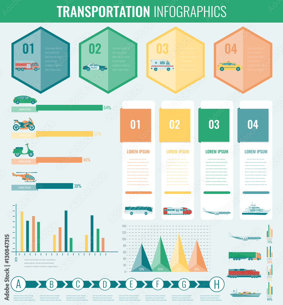 Transportation Infographics set. Individual and public transport with ...
