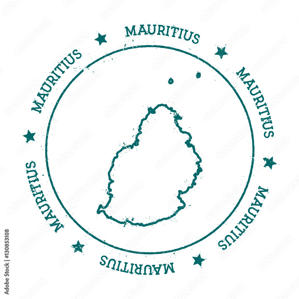 Mauritius vector map. Distressed travel stamp with text wrapped around ...