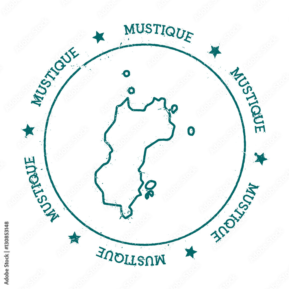 Mustique vector map. Distressed travel stamp with text wrapped around a ...
