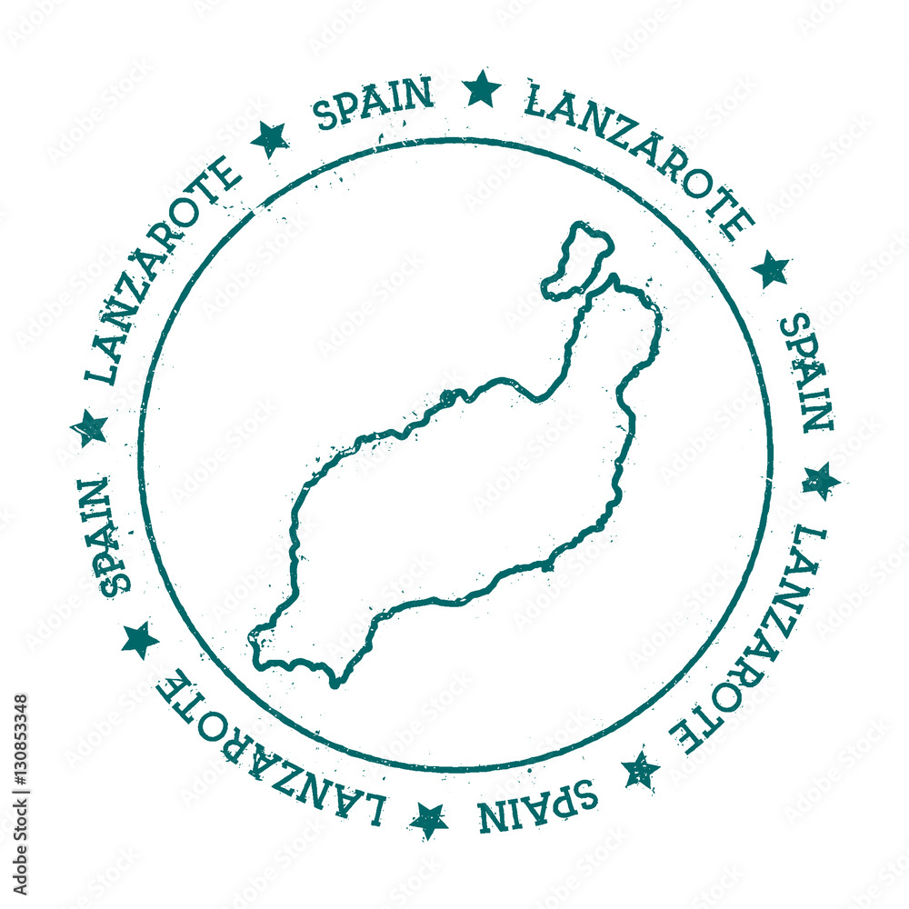 Lanzarote vector map. Distressed travel stamp with text wrapped around ...