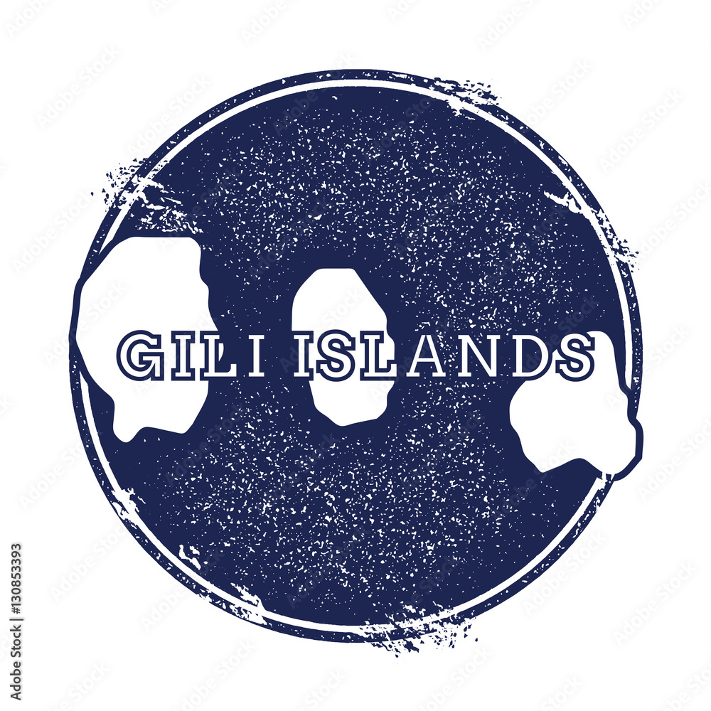 Gili Islands vector map. Grunge rubber stamp with the name and map of ...