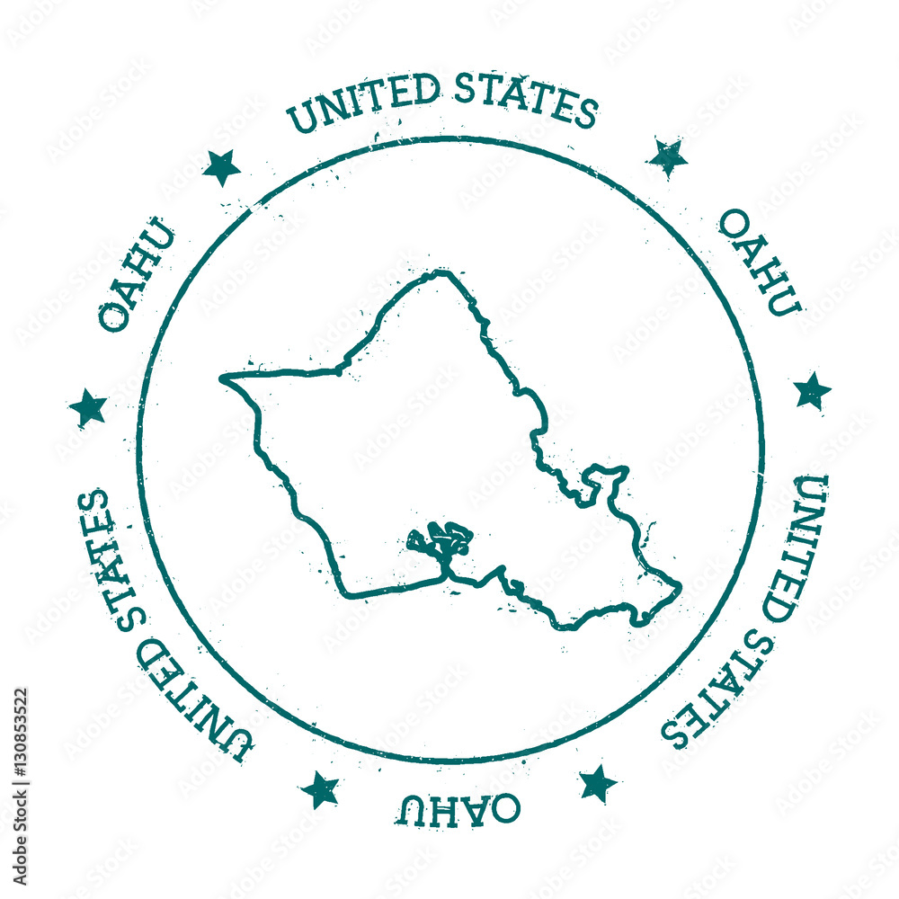 Oahu vector map. Distressed travel stamp with text wrapped around a ...