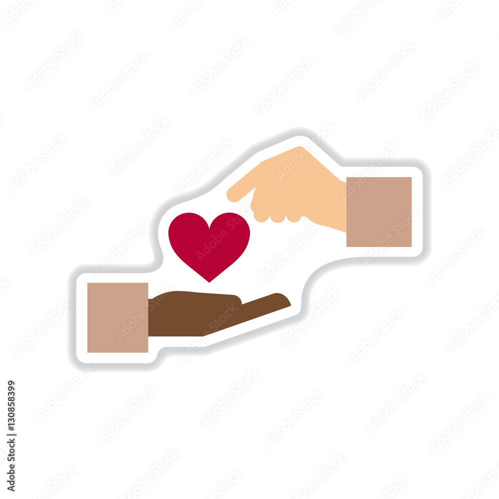 paper sticker on white background hands heart Stock Vector | Adobe Stock