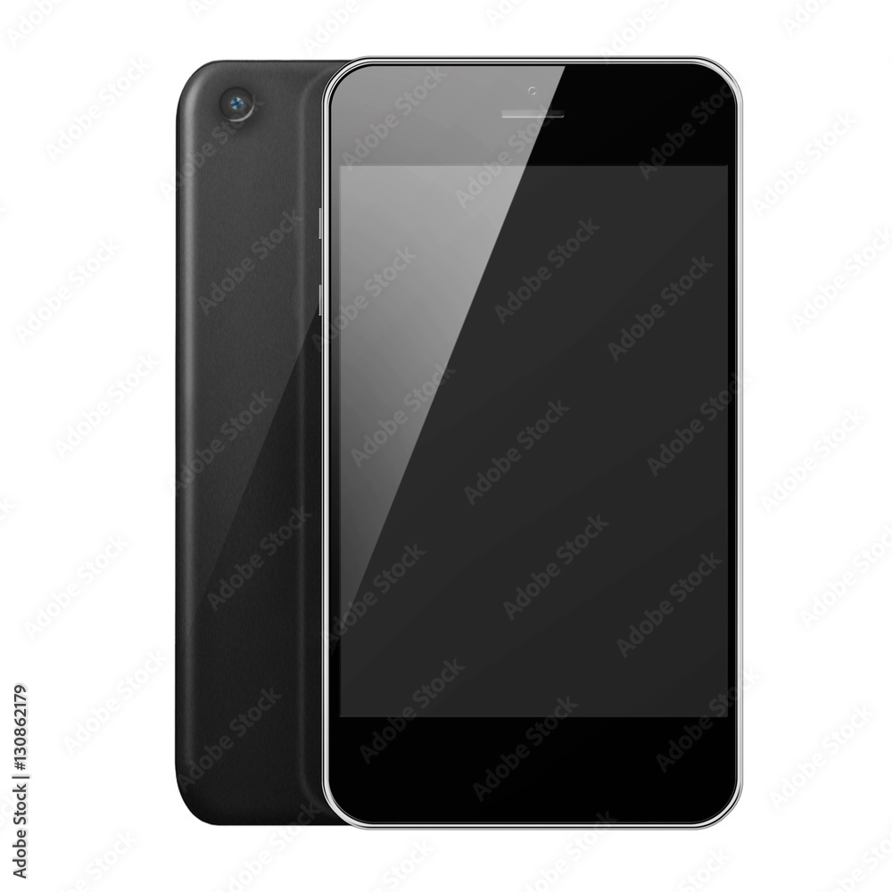 Front and back view of mobile smart phone with blank screen isolated on ...