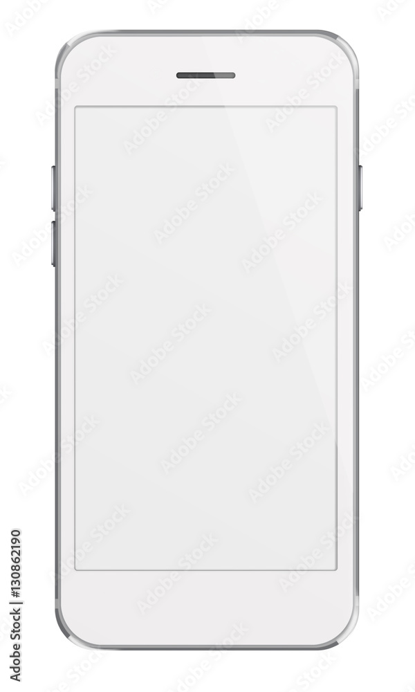 Mobile smart phone with white screen isolated on white background. 3D ...