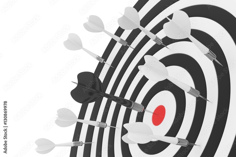 Darts board with red center on white background. 3D rendering. Stock ...