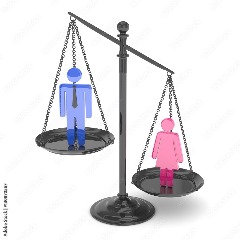 Isolated old fashioned pan scale with man and woman on white background ...