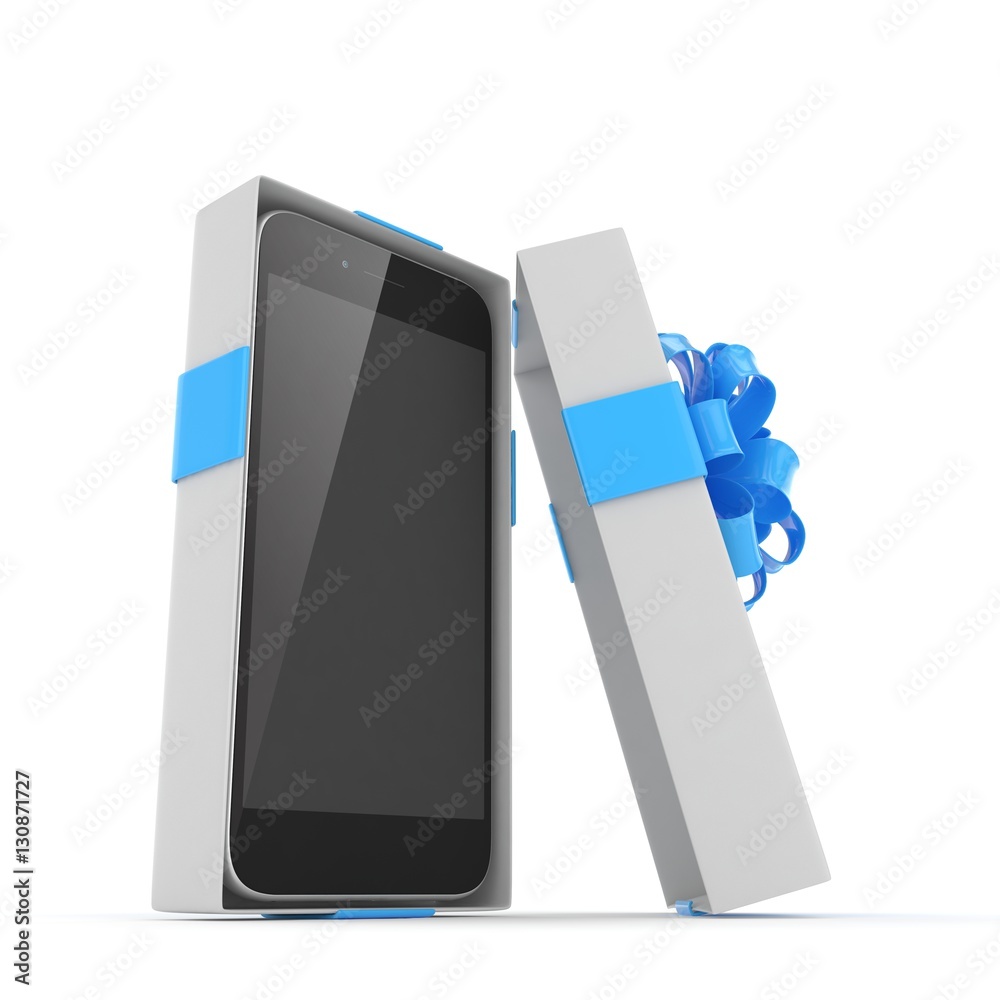 Smartphone in gift box. Isolated on white background. 3d rendering ...