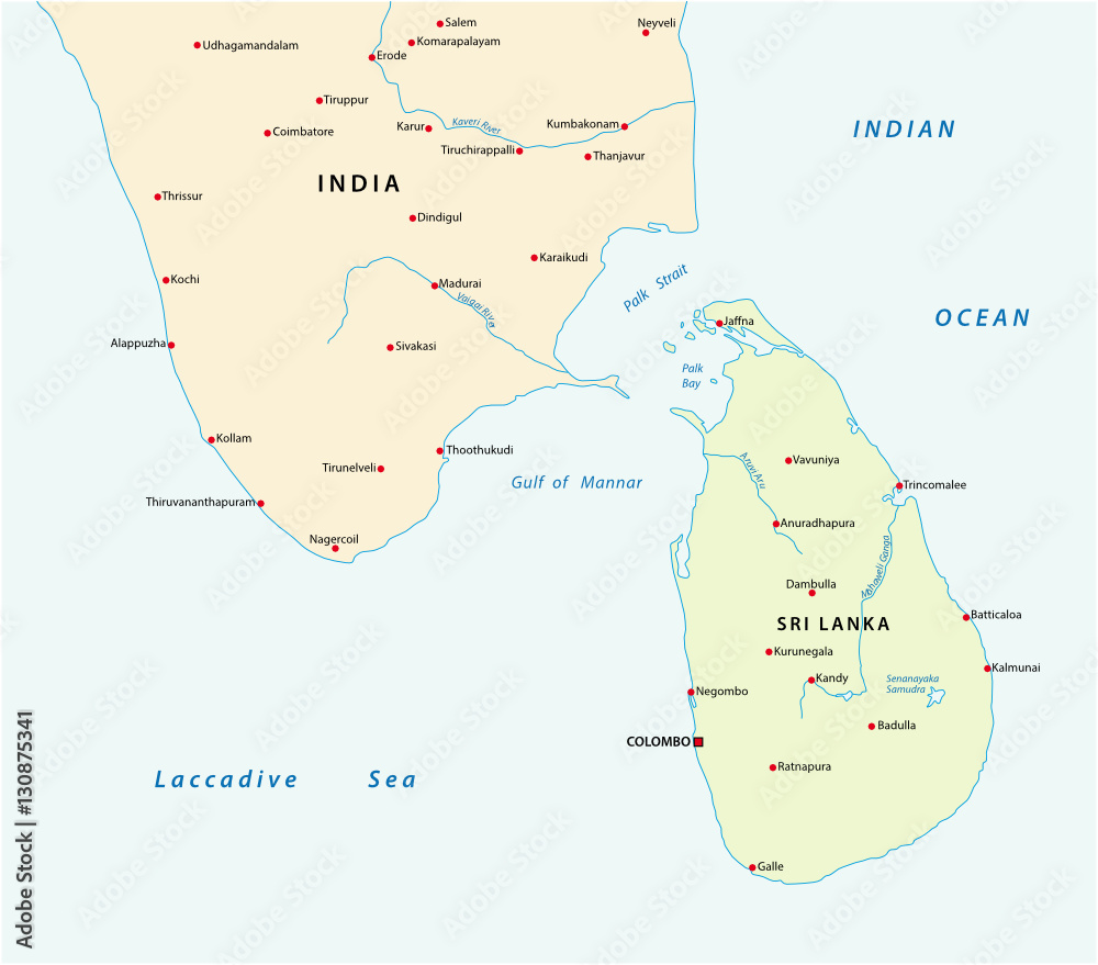 Vetor de Simple survey map of sri lanca and south india map do Stock ...