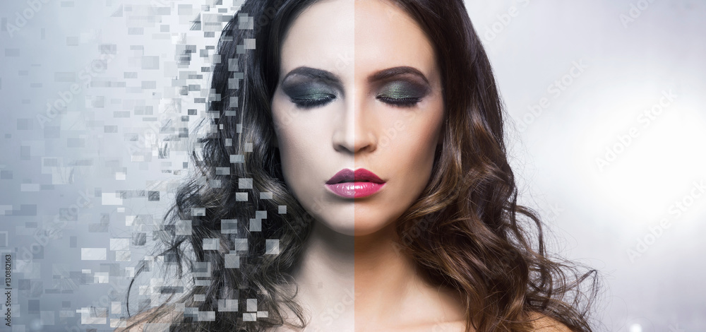 Portrait of a young beautiful woman in pixel style Stock Photo | Adobe ...