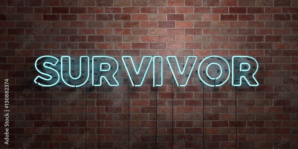 SURVIVOR - fluorescent Neon tube Sign on brickwork - Front view - 3D ...