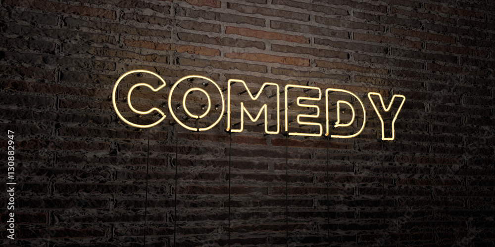 COMEDY -Realistic Neon Sign on Brick Wall background - 3D rendered ...