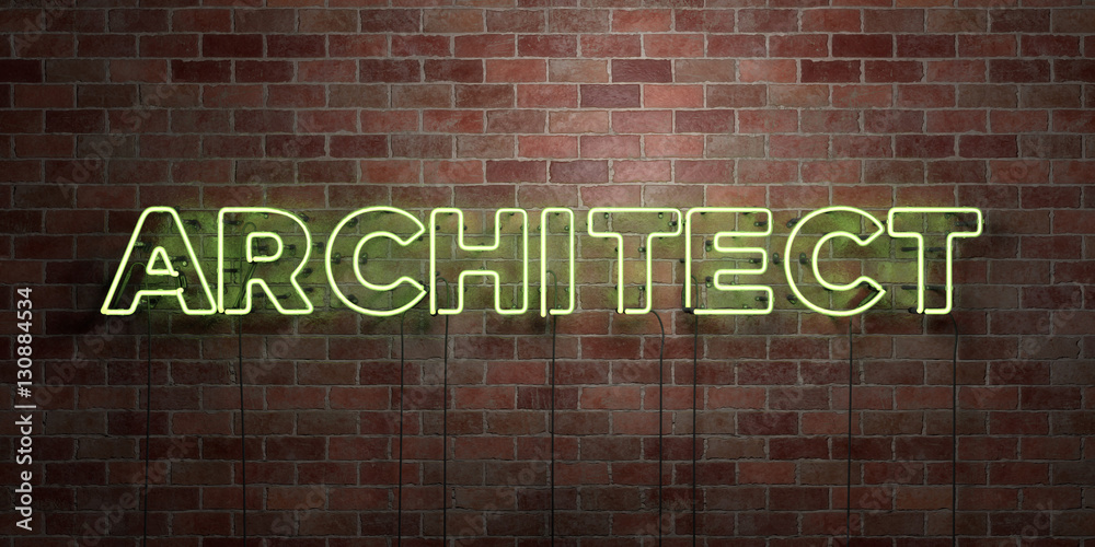 ARCHITECT - fluorescent Neon tube Sign on brickwork - Front view - 3D ...