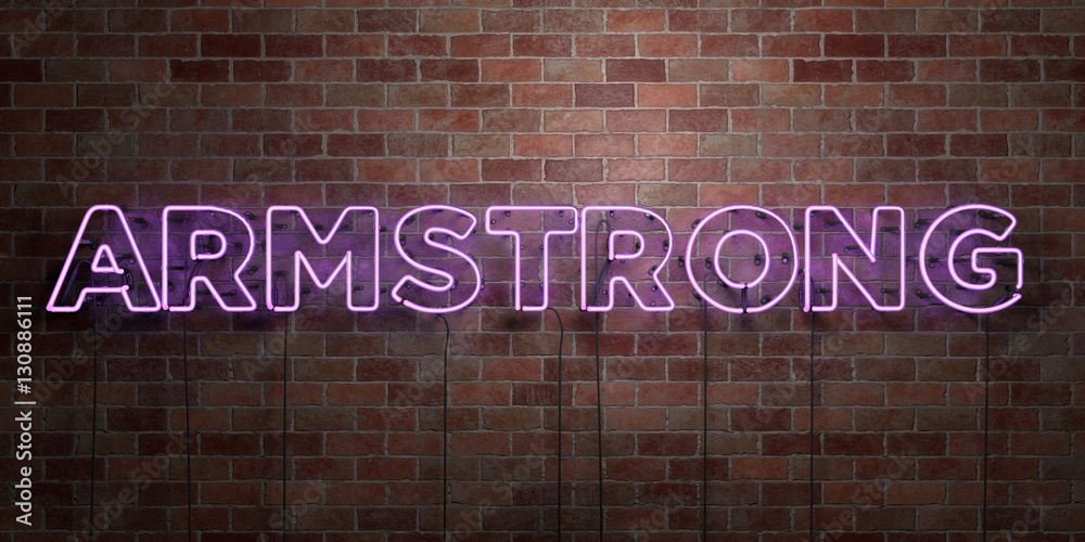 ARMSTRONG - fluorescent Neon tube Sign on brickwork - Front view - 3D ...