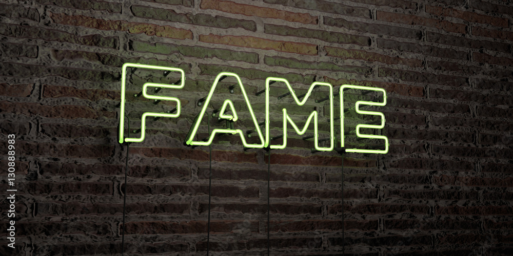FAME -Realistic Neon Sign on Brick Wall background - 3D rendered ...