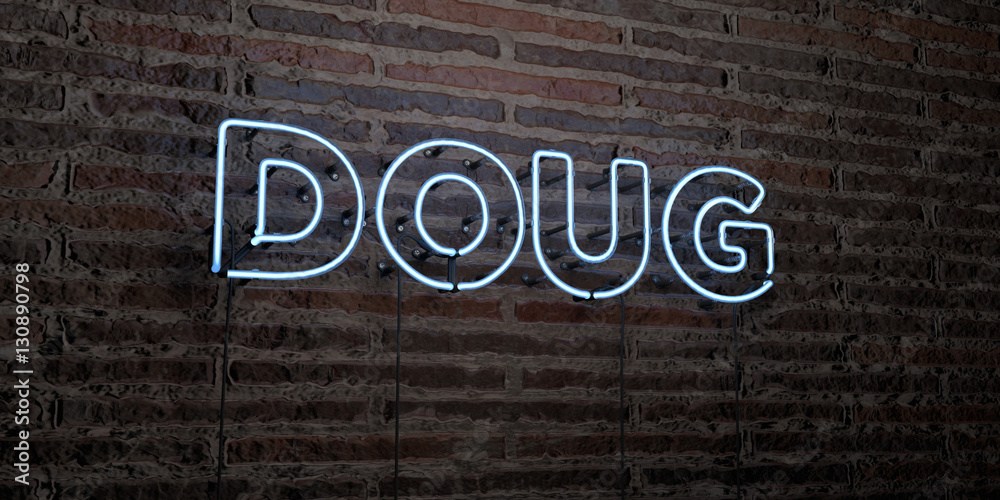 DOUG -Realistic Neon Sign on Brick Wall background - 3D rendered ...