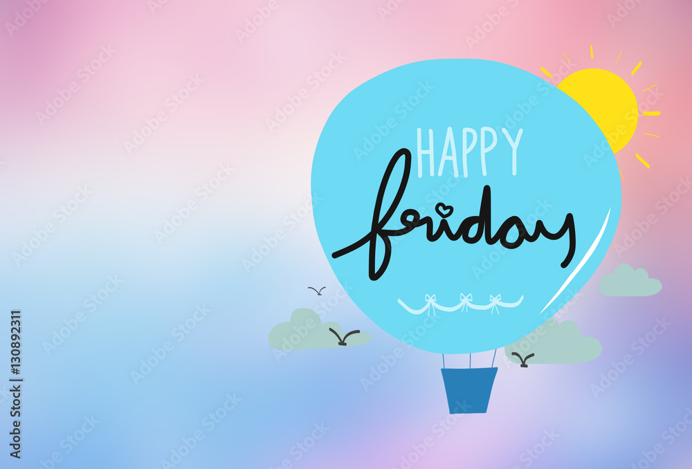 Happy Friday Balloon cartoon illustration on pink gradient background ...