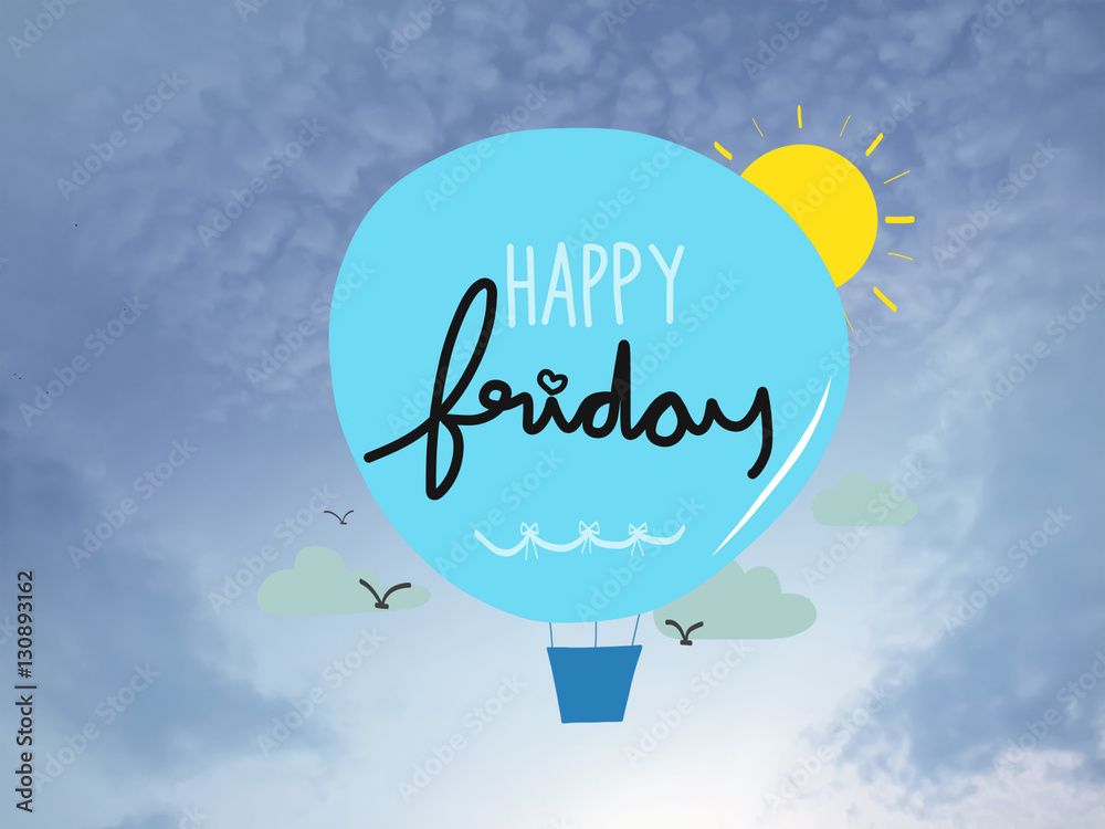 Happy Friday Balloon cartoon on blue sky Stock Illustration | Adobe Stock