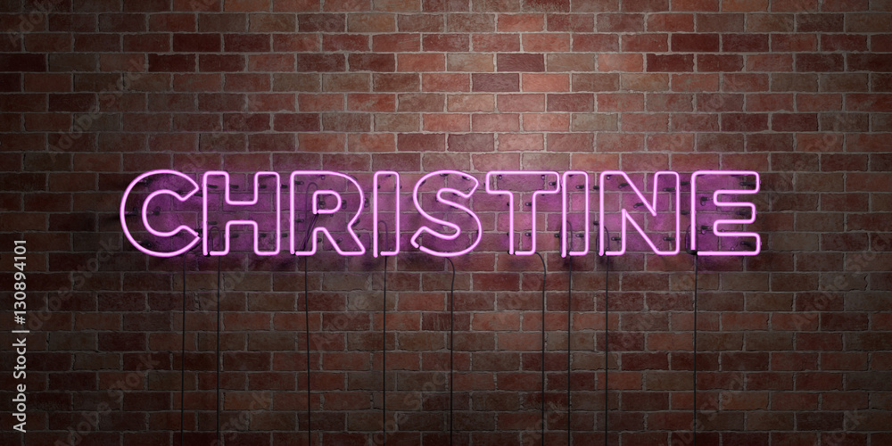 CHRISTINE - fluorescent Neon tube Sign on brickwork - Front view - 3D ...