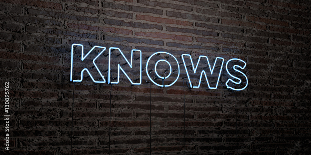 KNOWS -Realistic Neon Sign on Brick Wall background - 3D rendered ...