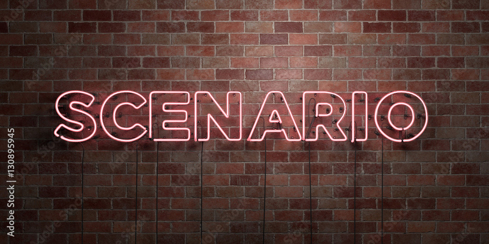 SCENARIO - fluorescent Neon tube Sign on brickwork - Front view - 3D ...