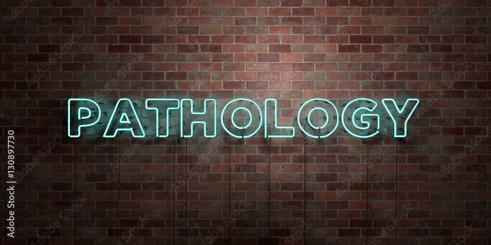 PATHOLOGY - fluorescent Neon tube Sign on brickwork - Front view - 3D ...