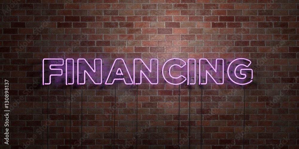 FINANCING - fluorescent Neon tube Sign on brickwork - Front view - 3D ...