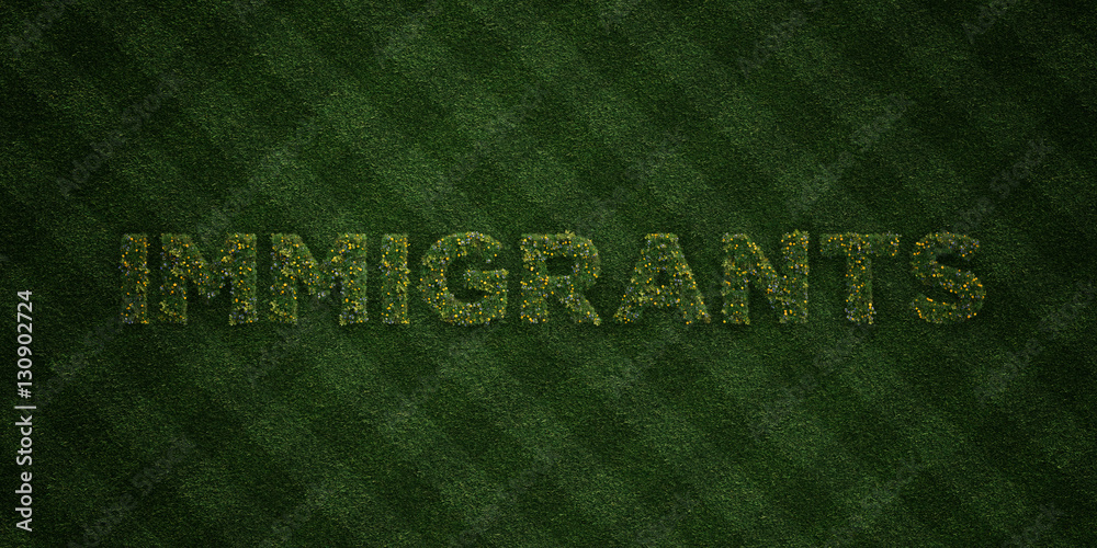 IMMIGRANTS - fresh Grass letters with flowers and dandelions - 3D ...