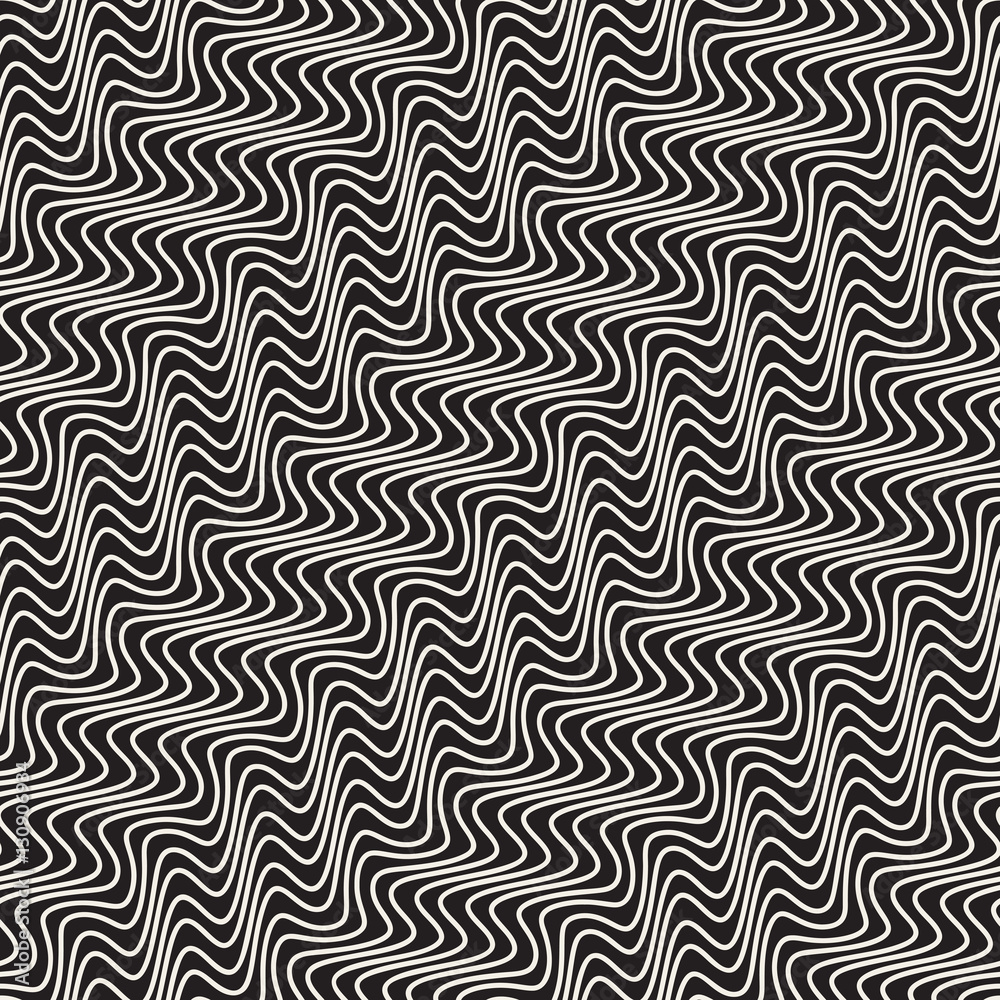 Wavy Ripple Stripes. Vector Seamless Black and White Pattern. Stock ...