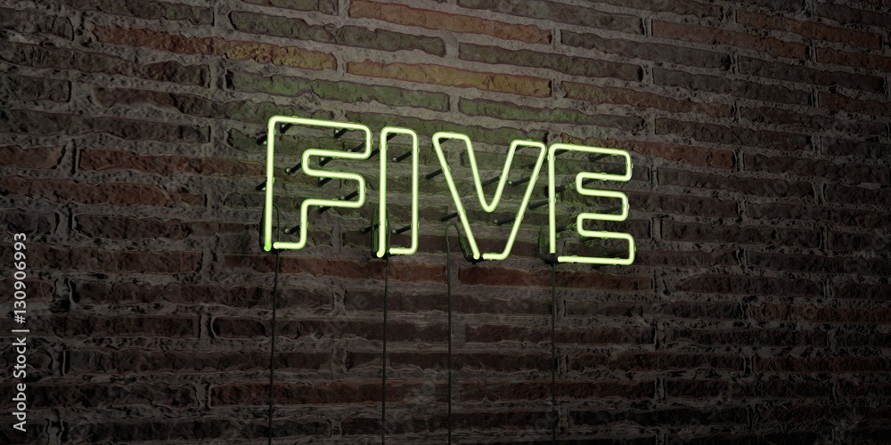 FIVE -Realistic Neon Sign on Brick Wall background - 3D rendered ...