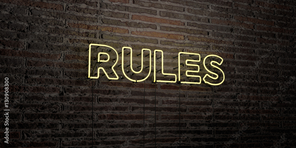 RULES -Realistic Neon Sign on Brick Wall background - 3D rendered ...