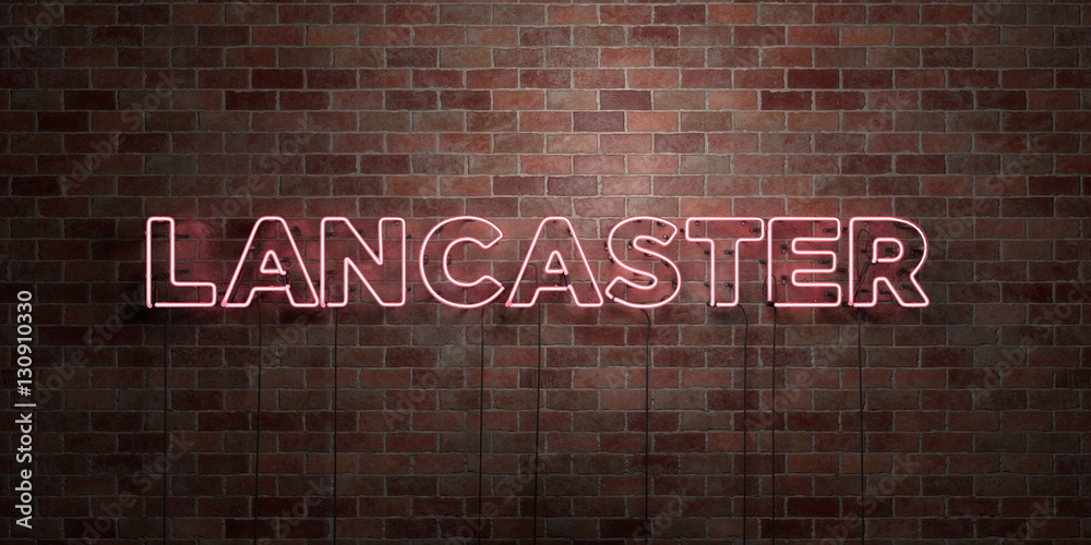 LANCASTER - fluorescent Neon tube Sign on brickwork - Front view - 3D ...