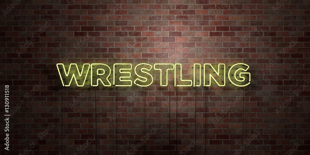 WRESTLING - fluorescent Neon tube Sign on brickwork - Front view - 3D ...