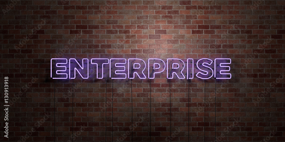 ENTERPRISE - fluorescent Neon tube Sign on brickwork - Front view - 3D ...