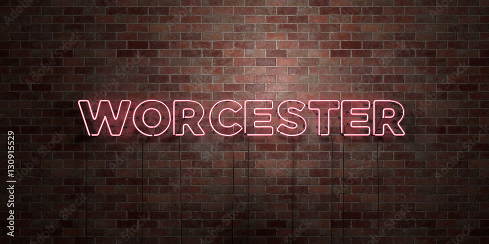 WORCESTER - fluorescent Neon tube Sign on brickwork - Front view - 3D ...