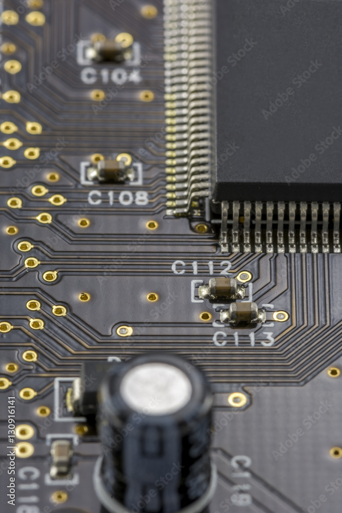 Close up photograph of an old computer sound card circuit board Stock ...