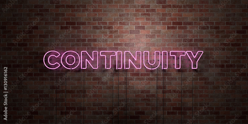 CONTINUITY - fluorescent Neon tube Sign on brickwork - Front view - 3D ...