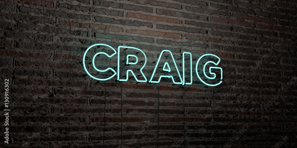 CRAIG -Realistic Neon Sign on Brick Wall background - 3D rendered ...