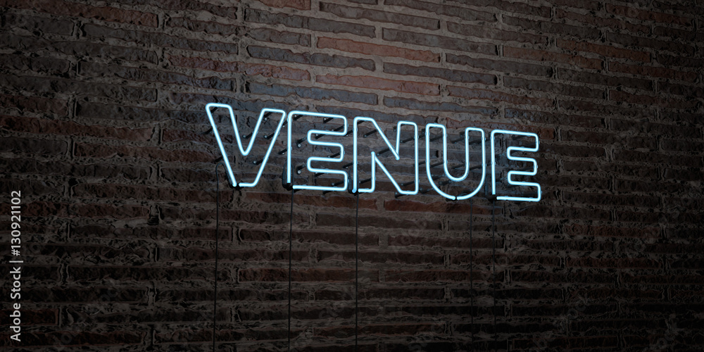 VENUE -Realistic Neon Sign on Brick Wall background - 3D rendered ...