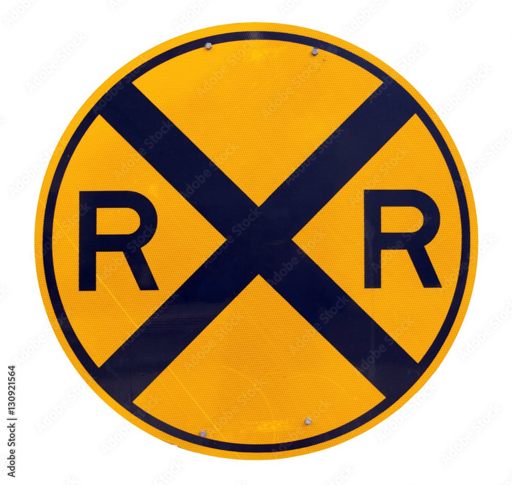Black and orange circular railroad crossing sign. Isolated Stock Photo ...