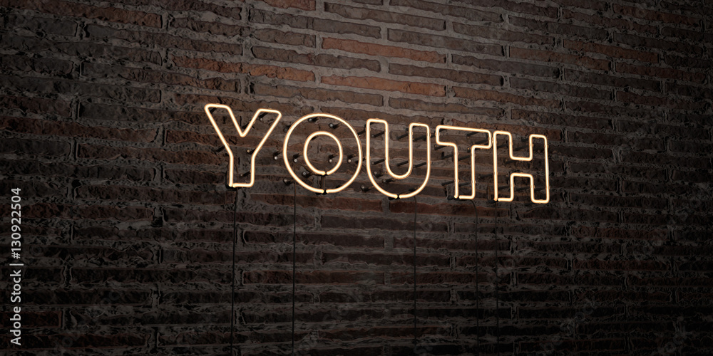 YOUTH -Realistic Neon Sign on Brick Wall background - 3D rendered ...