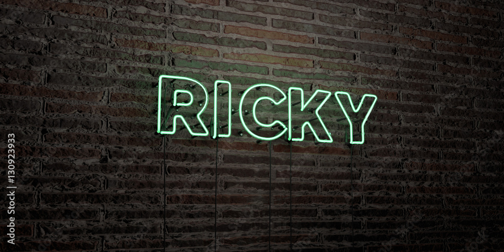RICKY -Realistic Neon Sign on Brick Wall background - 3D rendered ...