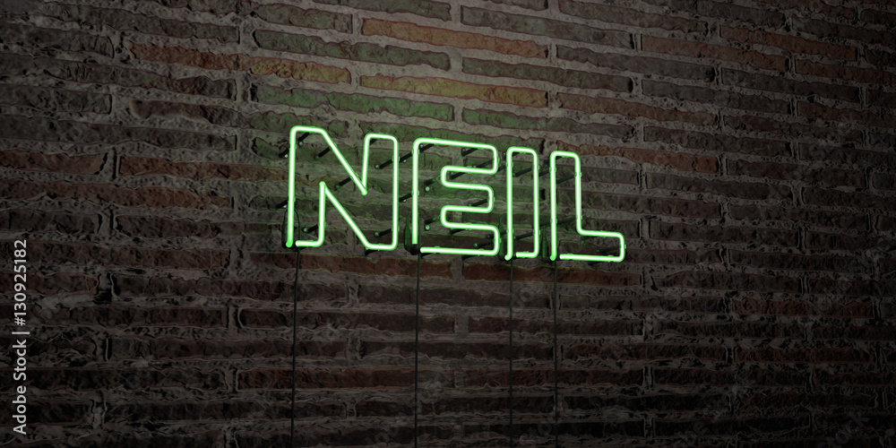 NEIL -Realistic Neon Sign on Brick Wall background - 3D rendered ...