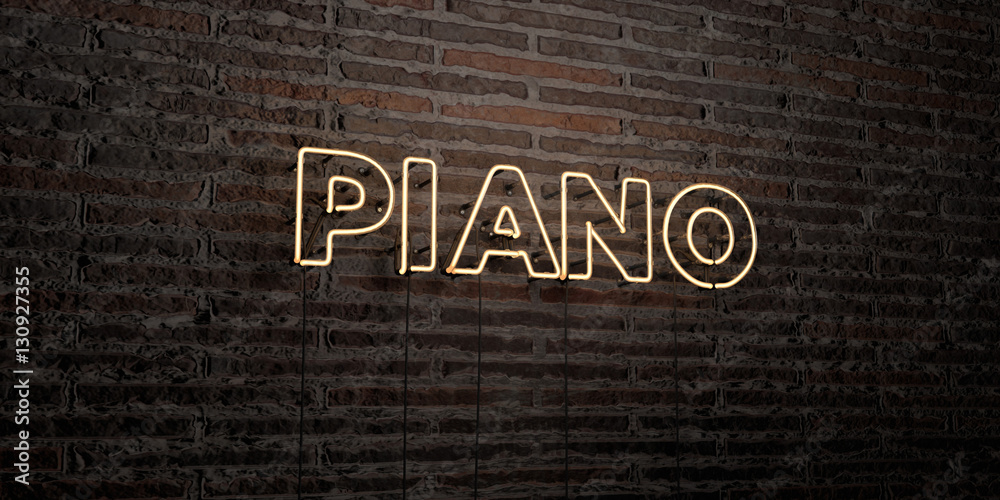 PIANO -Realistic Neon Sign on Brick Wall background - 3D rendered ...
