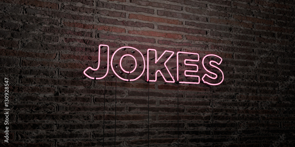JOKES -Realistic Neon Sign on Brick Wall background - 3D rendered ...